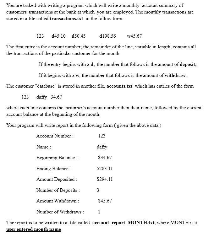 Solved You are tasked with writing a program which will | Chegg.com