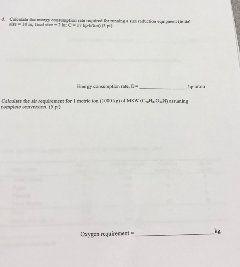 Solved d. Calculate the energy consumption rate required for | Chegg.com
