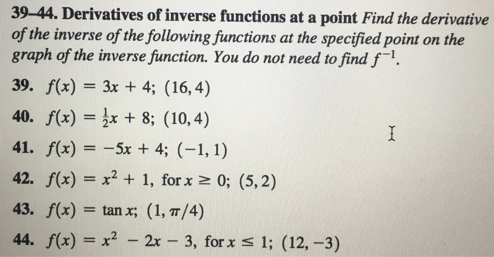Solved Find the derivative of the inverse of the following | Chegg.com