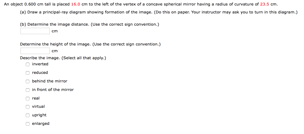 Solved An object 0.600 cm tall is placed 16.0 cm to the left | Chegg.com