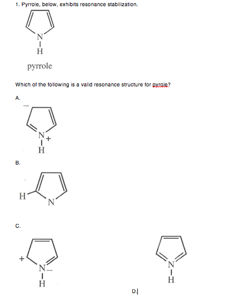 Solved 1. Pyrrole, below, exhibits resonance stabilization. | Chegg.com