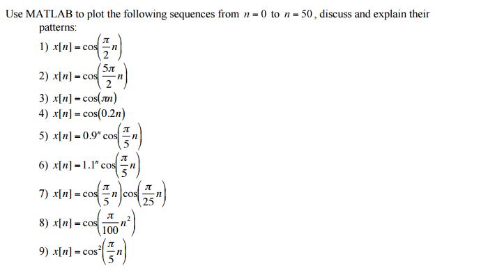Solved Use MATLAB to plot the following sequences from n = 0 | Chegg.com