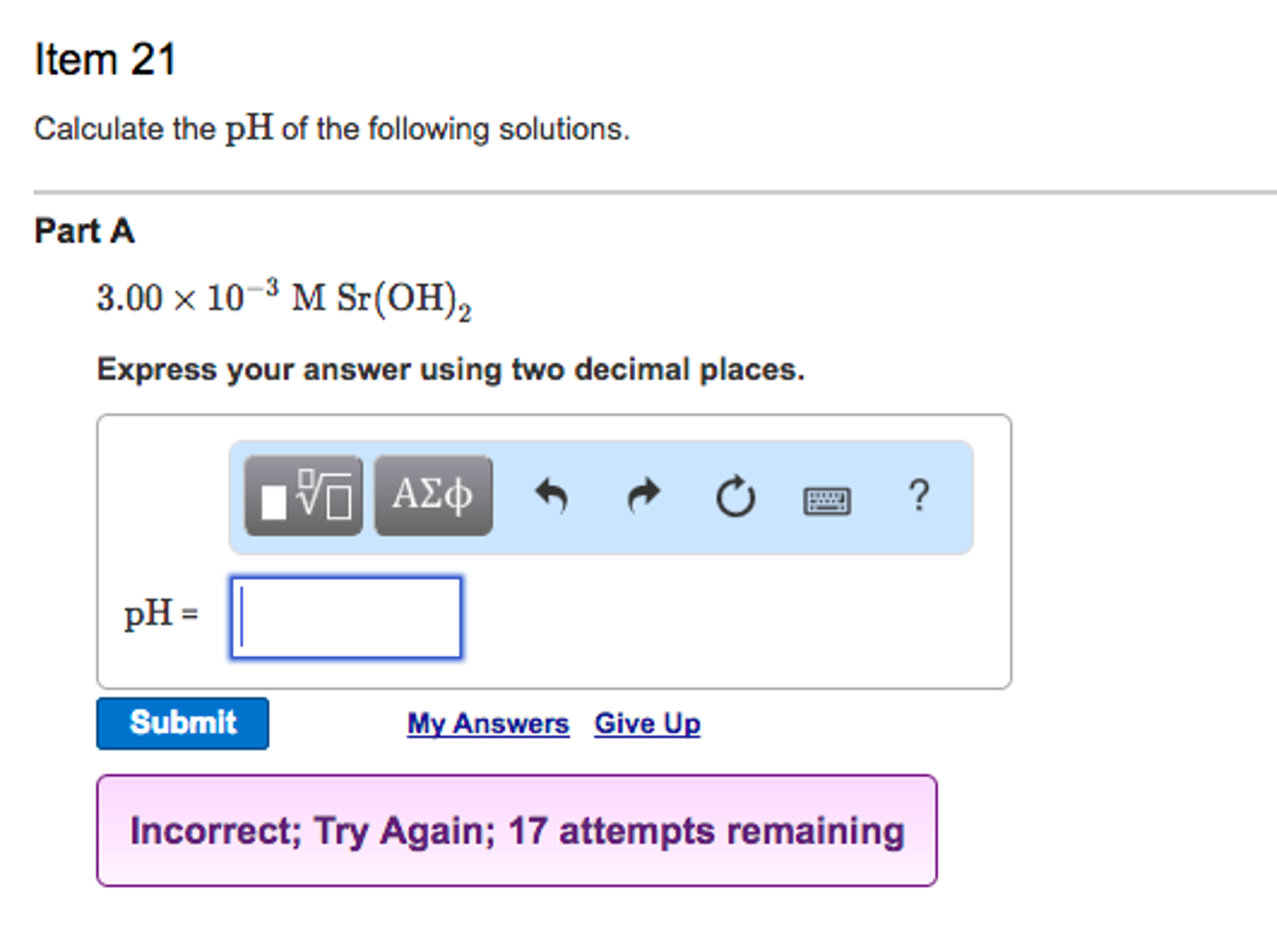 Solved Item 21 Calculate the pH of the following solutions. | Chegg.com