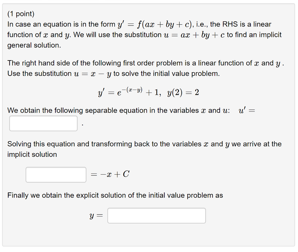 Solved (1 point) In case an equation is in the form y, f(ax | Chegg.com