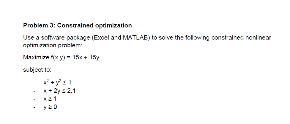 MATLAB and Excel constrained optimization to find | Chegg.com