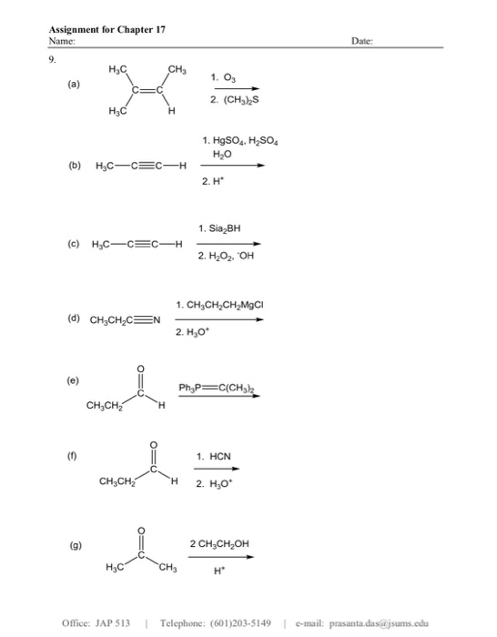 Solved Assignment for Chapter 17 Name: Date: 9. 2. (CH3)2S | Chegg.com