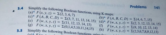 Solved Problems 141 3.4 Simplify the following Boolean | Chegg.com
