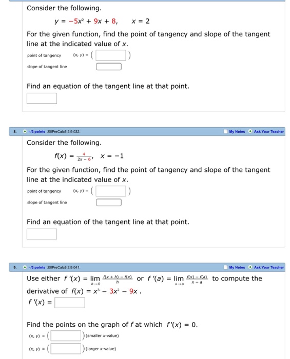 Solved Consider the following. y = -5x^2 + 9x + 8, x = 2 | Chegg.com