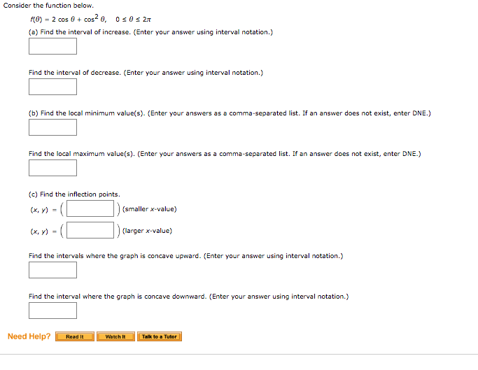 Solved Consider the function below. f(theta) = 2 cos theta + | Chegg.com