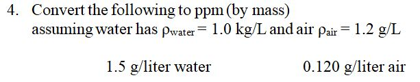 Solved Convert the following to ppm (by mass) assuming water | Chegg.com