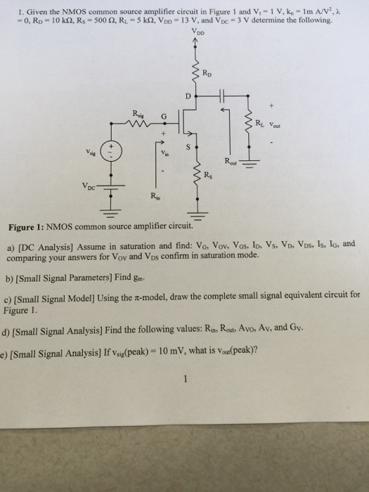 Solved Given the NMOS common source amplifier circuit in | Chegg.com