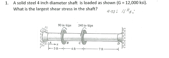 Solved A solid steel 4 inch diameter shaft is loaded as | Chegg.com