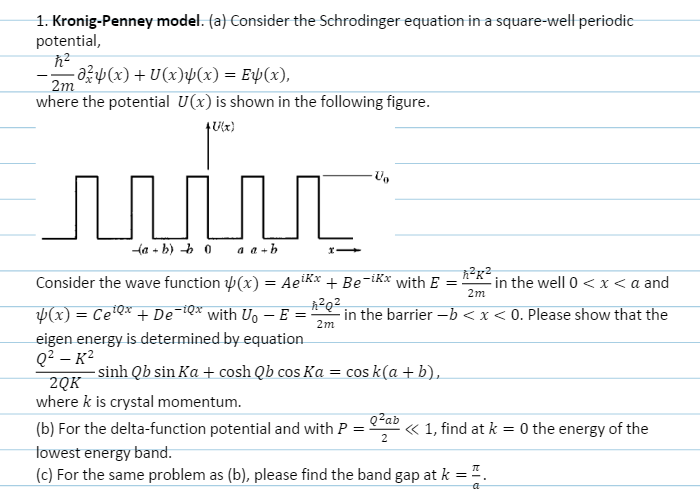 Solved Kronig-Penney model, (a) Consider the Schrodinger | Chegg.com