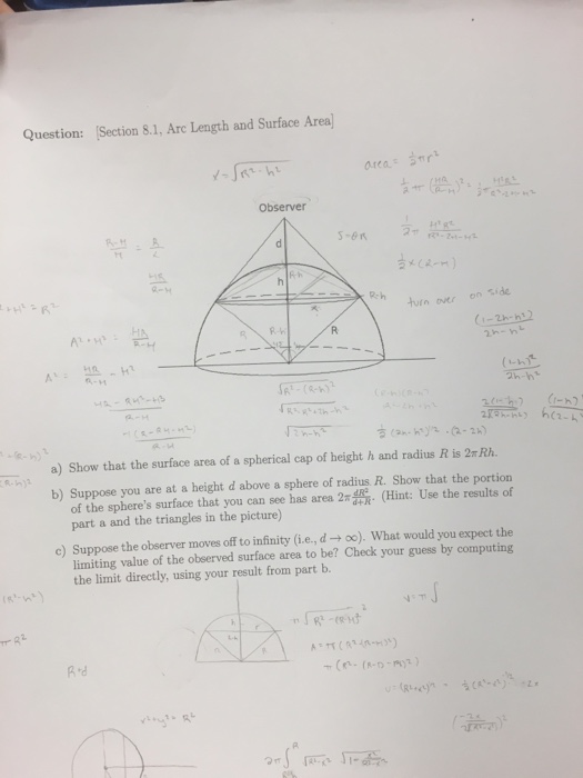 Solved Show that the surface area of a spherical cap of | Chegg.com