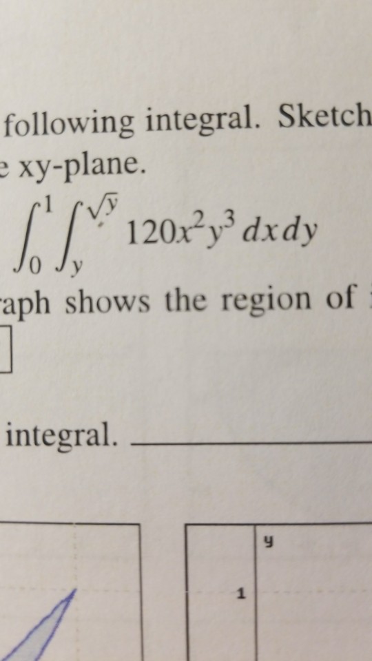 Solved following integral. Sketch e xy-plane. Vy 120xy3 dxdy | Chegg.com