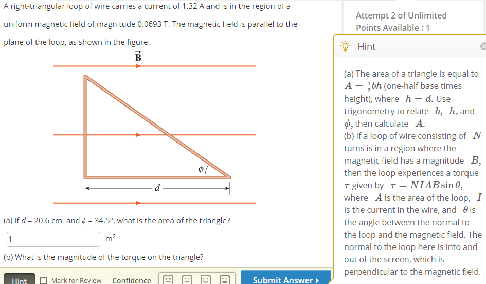 Solved A right-triangular loop of wire carries a current of | Chegg.com
