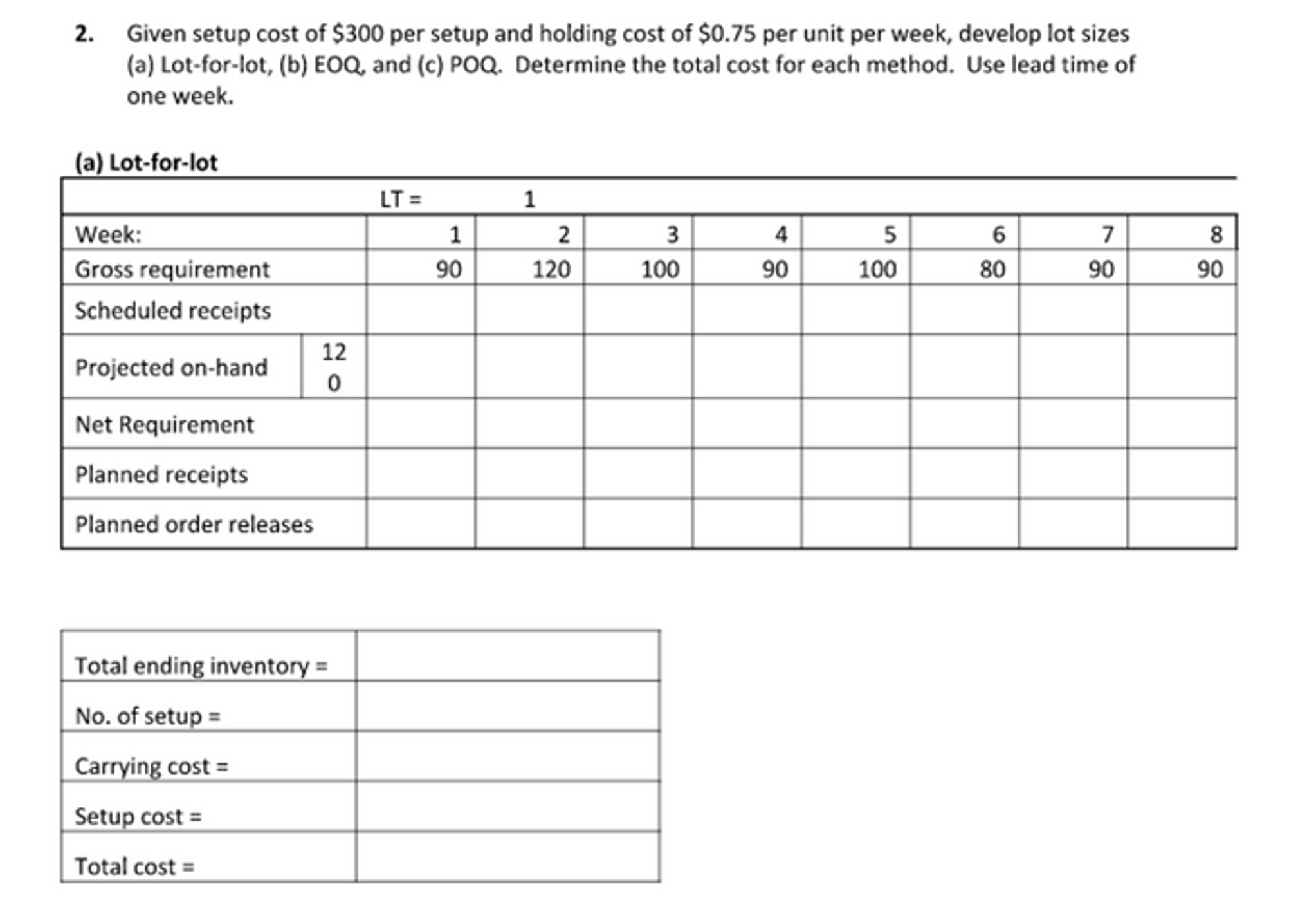Solved 2. Given setup cost of $300 per setup and holding | Chegg.com