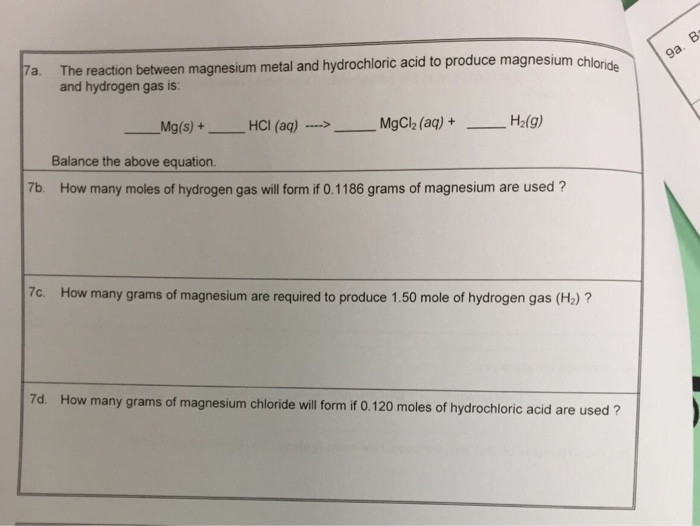 Solved The reaction between magnesium metal and hydrochloric | Chegg.com