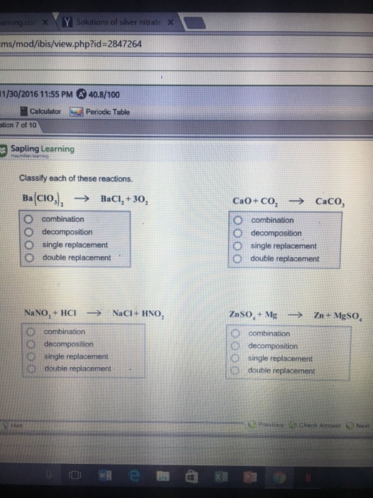 Solved Classify Each Of These Reactions Combination