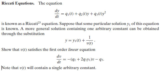 Solved Riccati Equations. The equation is known as a | Chegg.com