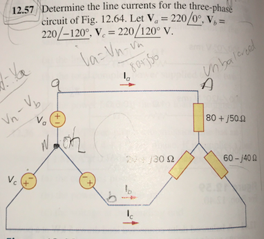 Solved 12.57 Determine the line currents for the three-phase | Chegg.com