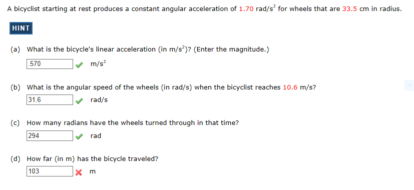 Solved A bicyclist starting at rest produces a constant | Chegg.com