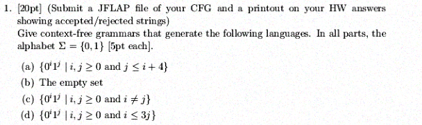Solved 1. 20p (Subt a JFLAP file of your CFG and a printot | Chegg.com