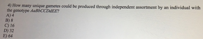 Solved How many unique gametes could be produced through | Chegg.com