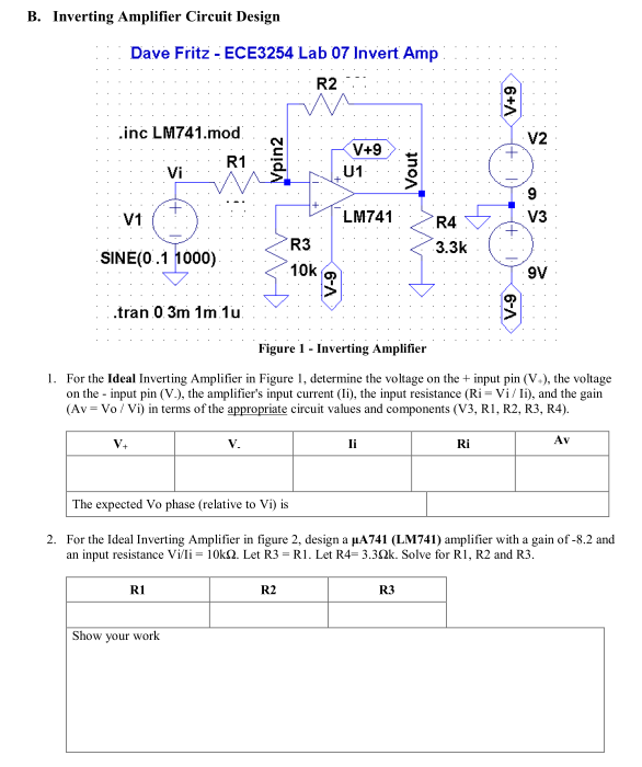 Solved B. Inverting Amplifier Circuit Design Dave Fritz | Chegg.com