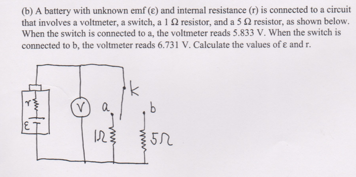 Solved (b) A battery with unknown emf (e) and internal | Chegg.com