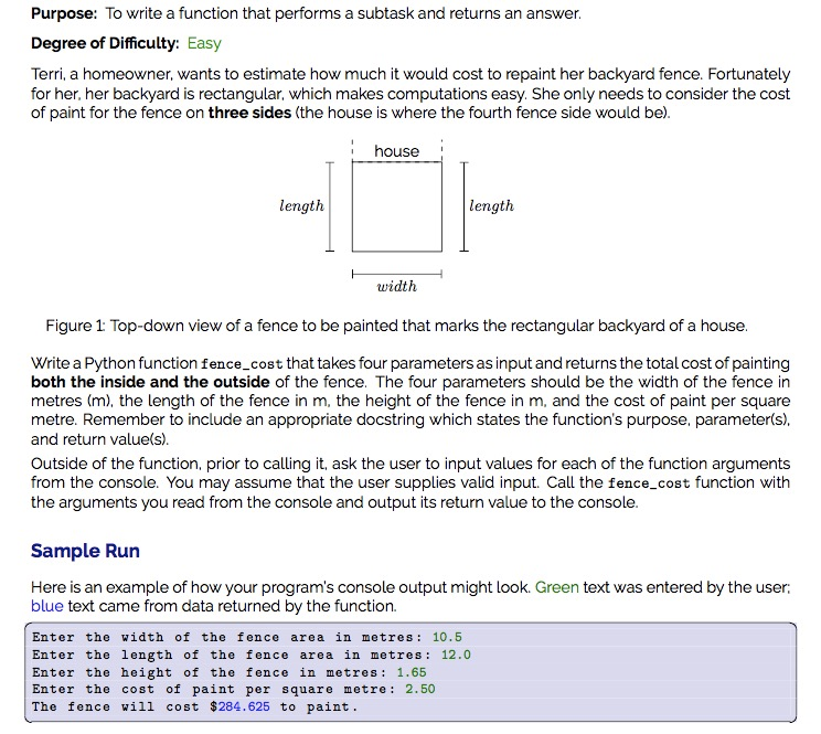 Solved Purpose To Write A Function That Performs A Subtask