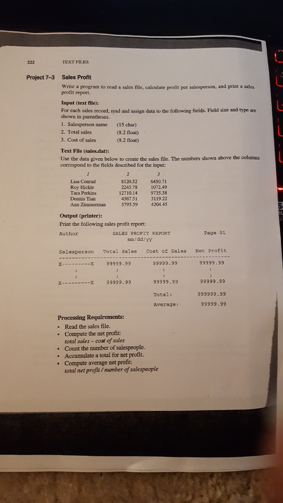 Solved TEXT FILES Project 7-3 Sales Profit Write a program | Chegg.com