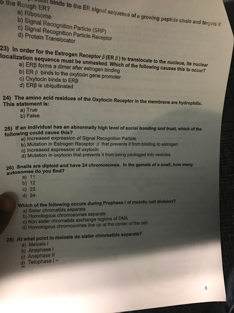 Solved blinds to the ER signal sequence of a growing | Chegg.com