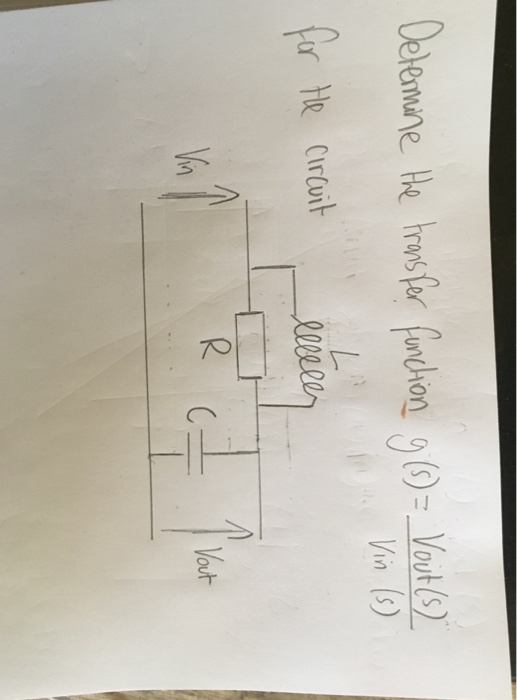 Solved Determine the transfer function g(s) = Vout(s)/Vin | Chegg.com