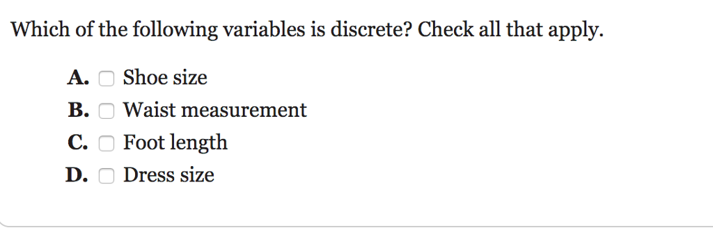 Solved Which of the following variables is discrete? Check | Chegg.com
