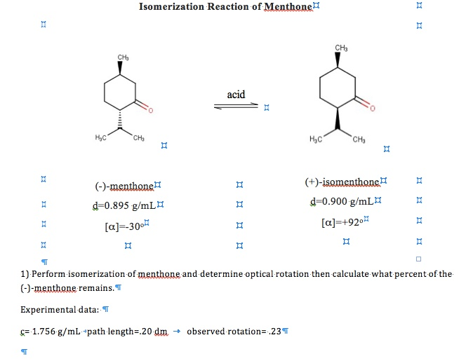 Solved Isomerization Reaction of Menthone CH3 acid H3C CH | Chegg.com