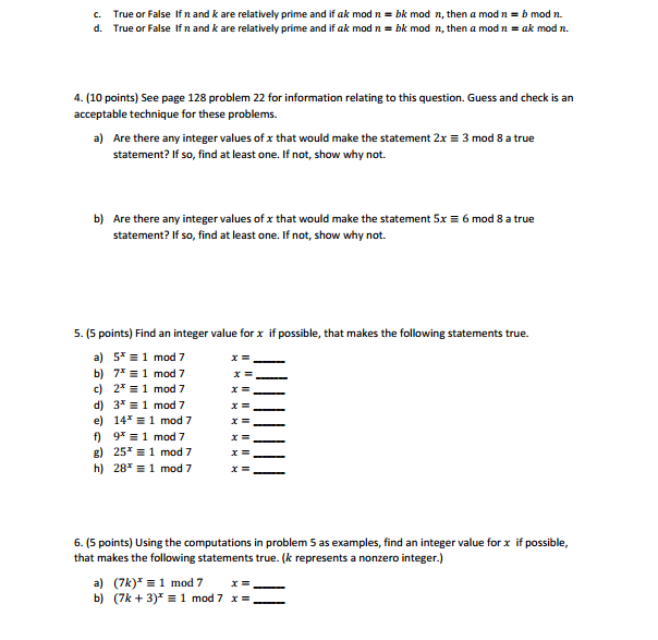 Compute the following values. Here the operation mod | Chegg.com