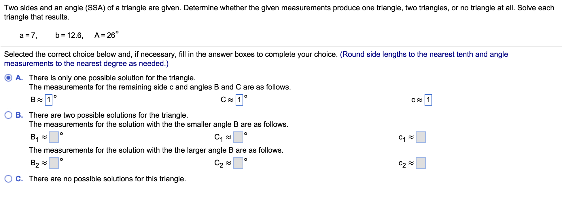 Solved Two sides and an angle (SSA) of a triangle are given. | Chegg.com