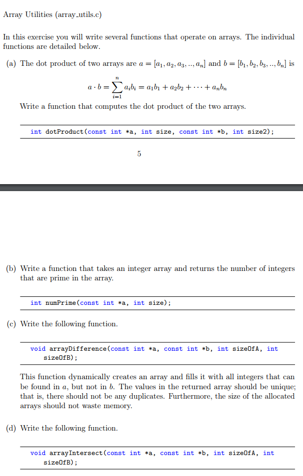 Solved Array Utilities (array-utils.c) In this exercise you | Chegg.com