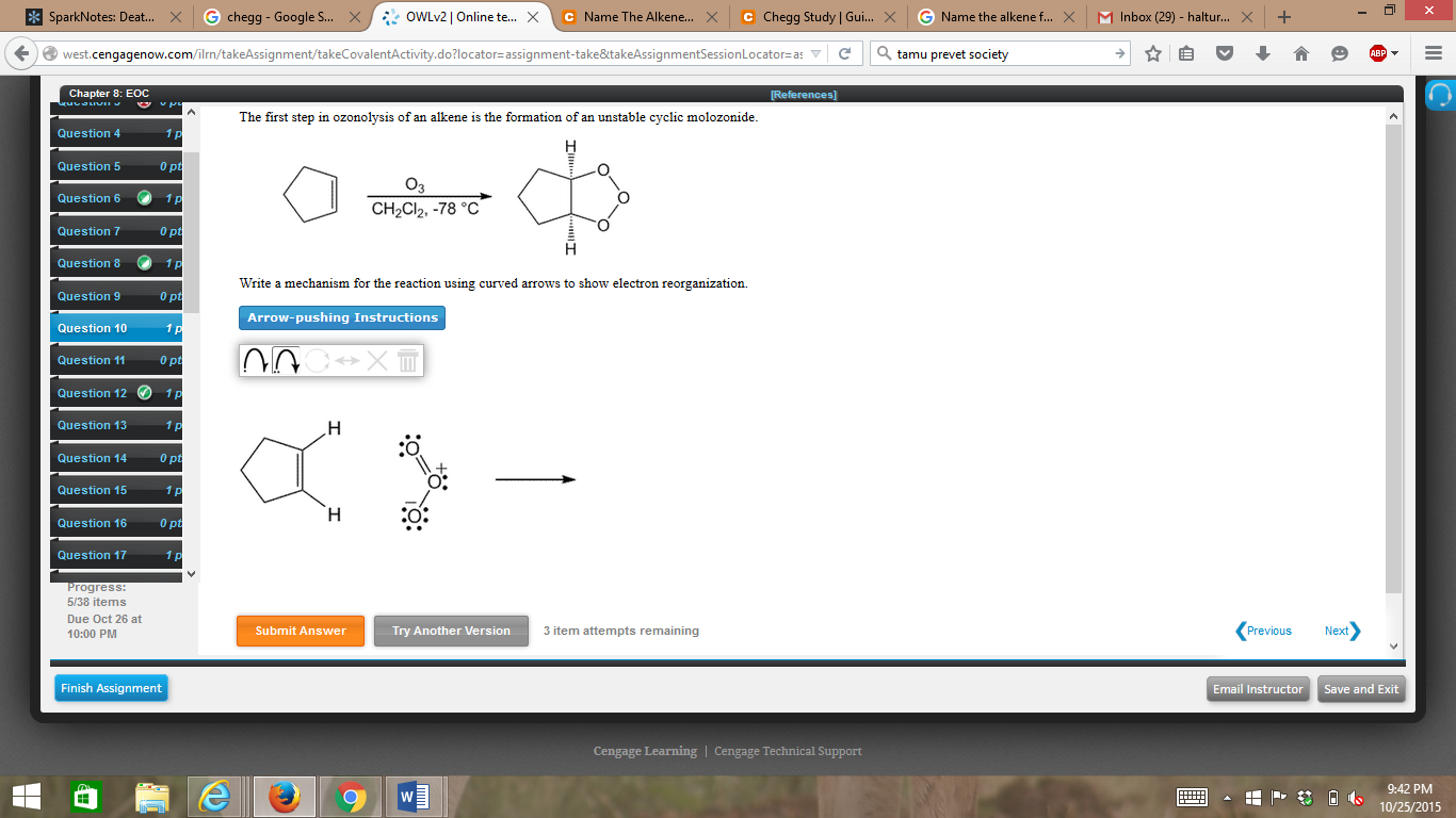 Solved The first step in ozonolysis of an alkene is the | Chegg.com