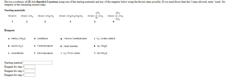 Solved Devise a synthesis of (Z)-4,4-dimethyl-2-pentene | Chegg.com
