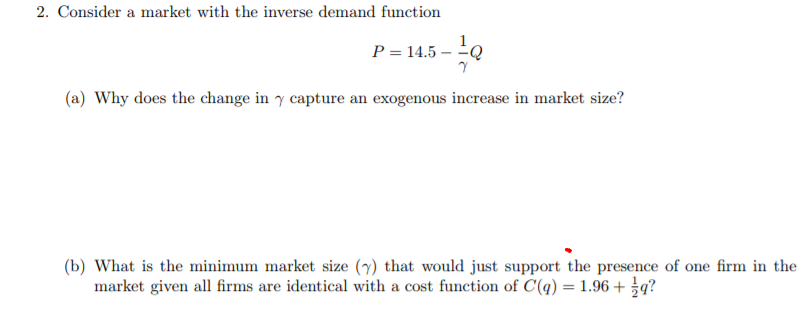 Solved 2. Consider a market with the inverse demand function | Chegg.com