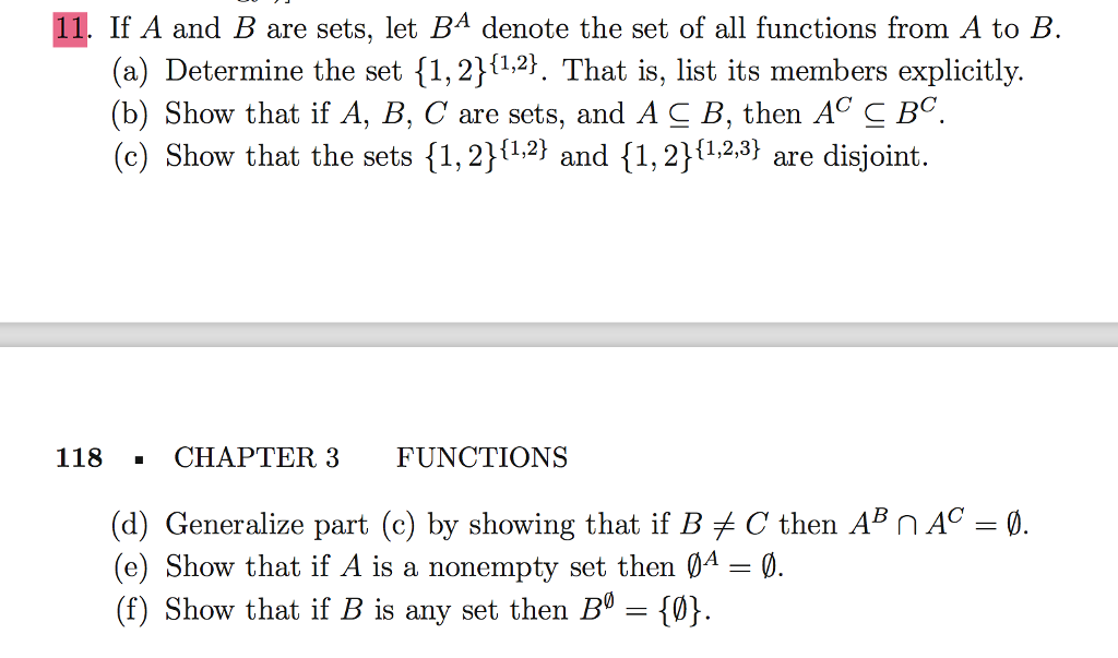 Solved 11 If A and B are sets, let BA denote the set of all | Chegg.com