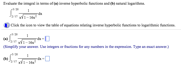 Solved Evaluate the integral in terms of (a) inverse | Chegg.com