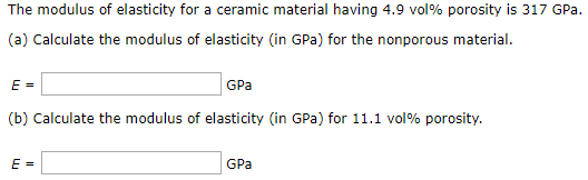 Solved The modulus of elasticity for a ceramic material | Chegg.com