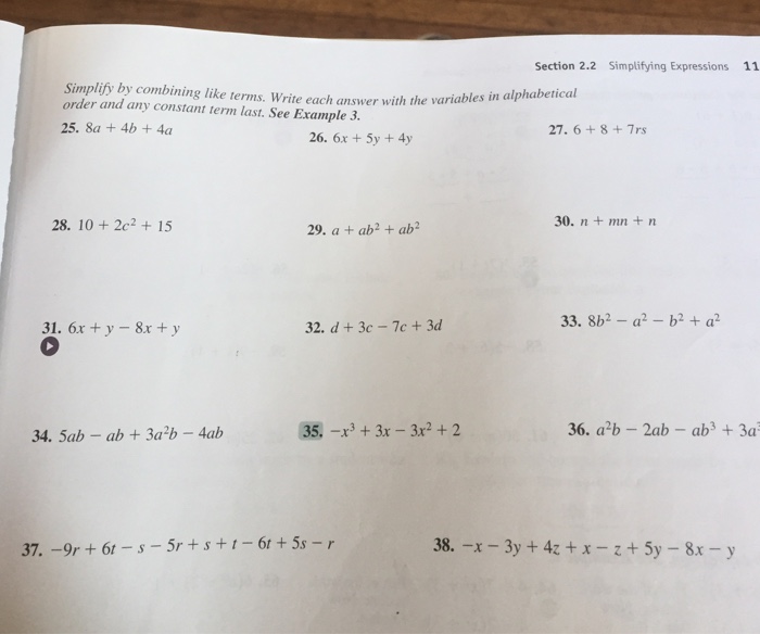 Solved Simplify by combining like terms. Write each answer | Chegg.com