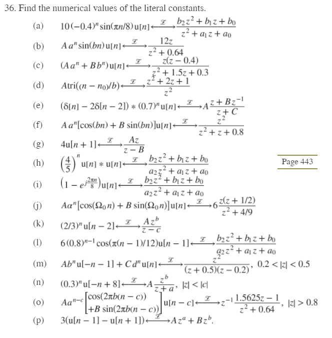Solved 36. Find the numerical values of the literal | Chegg.com