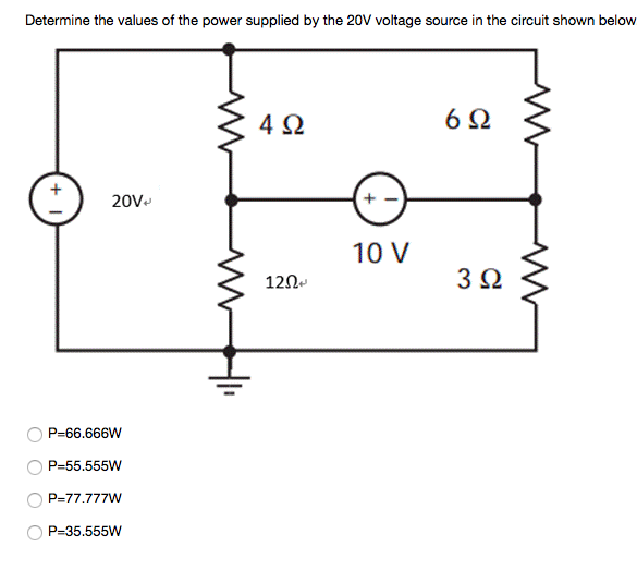Solved Determine the values of the power supplied by the 20V | Chegg.com
