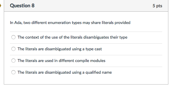 Solved In Ada, two different enumeration types may share | Chegg.com