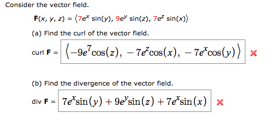 Solved Consider the vector field. F(x, y, z) = 7ex sin(y), | Chegg.com
